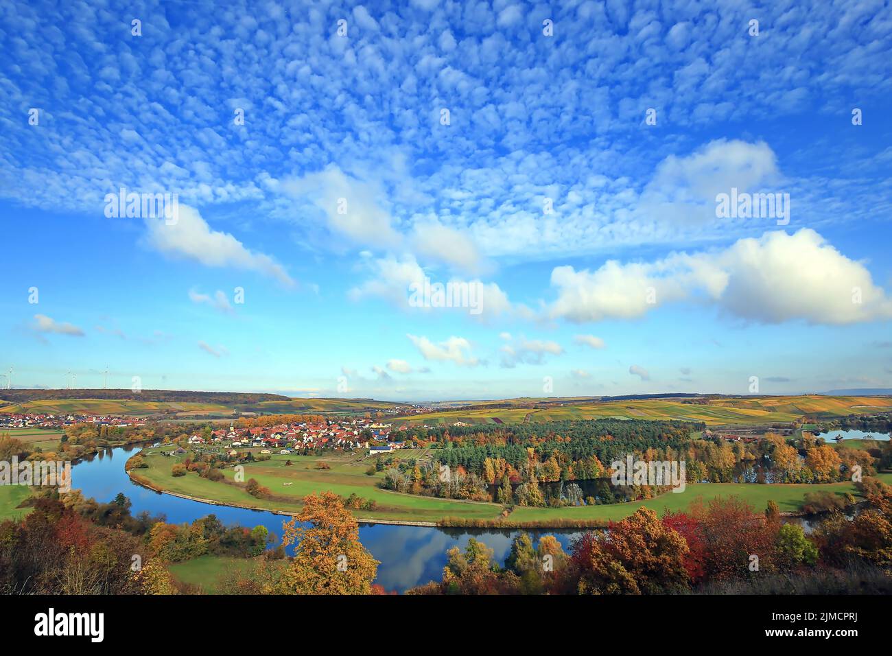 Mainschleife near Volkach with a view of Eisenheim and Fahr. Volkach ...