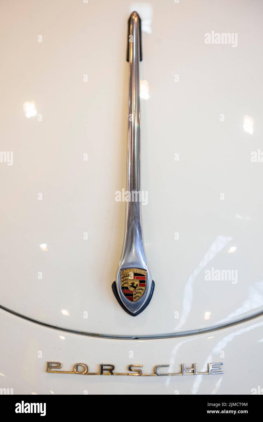 Detail of boot lid of historic classic car Porsche 356 from 50s 60s ...