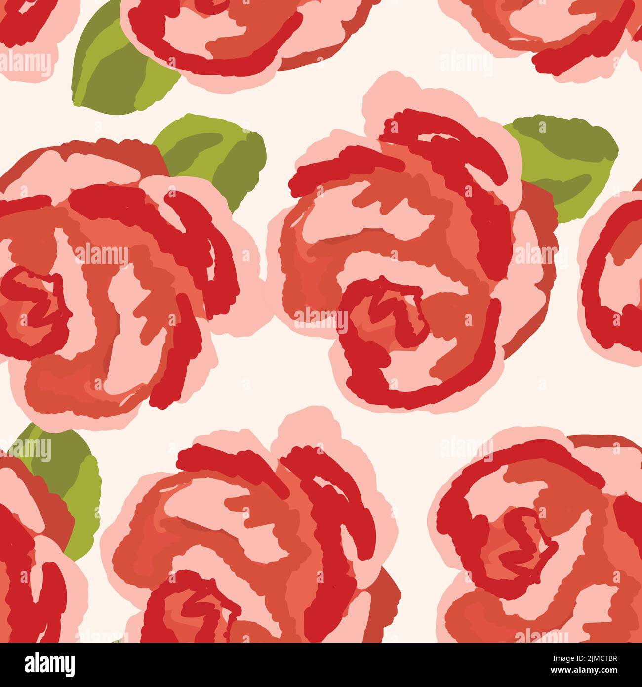 Spring colorful vector illustration with pink roses. Cartoon style ...