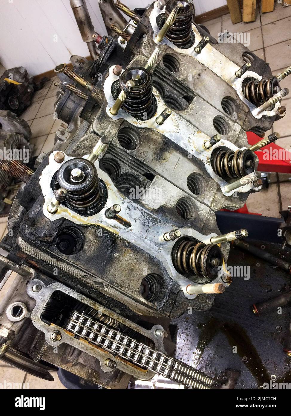 Engine block of air-cooled engine of historic classic sports car ...