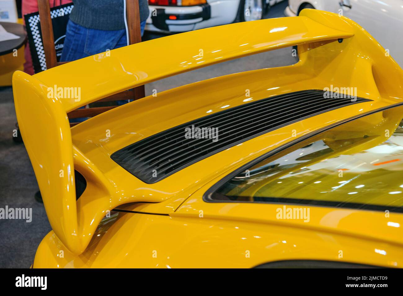 Rear wing for downforce of modern sports car racing car Porsche 911 GT2 ...