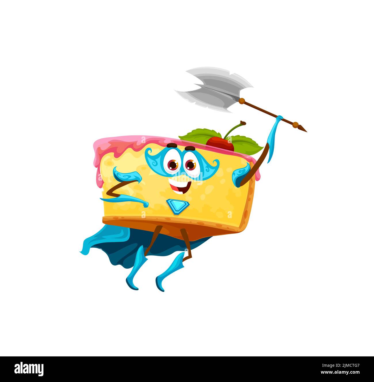 Cartoon cheesecake superhero defender character. Cute cake dessert ...