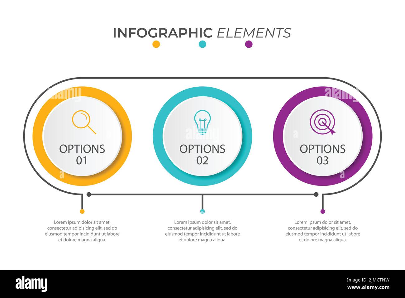 Circle infographic elements with icons for business concept. 3 steps ...