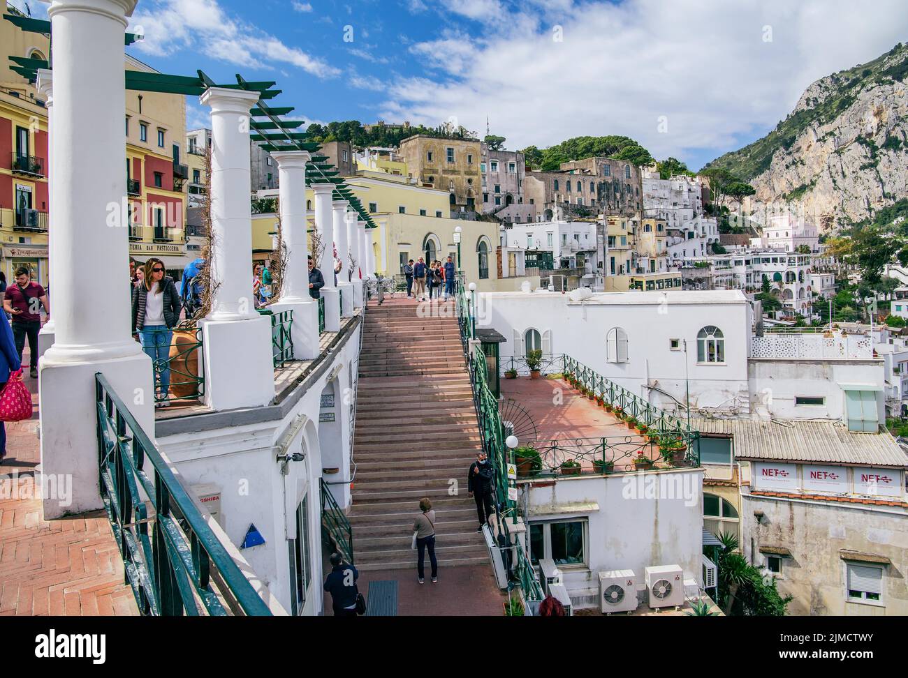 Viewing terrace at the top station of the Funicolare, Capri, Gulf of ...