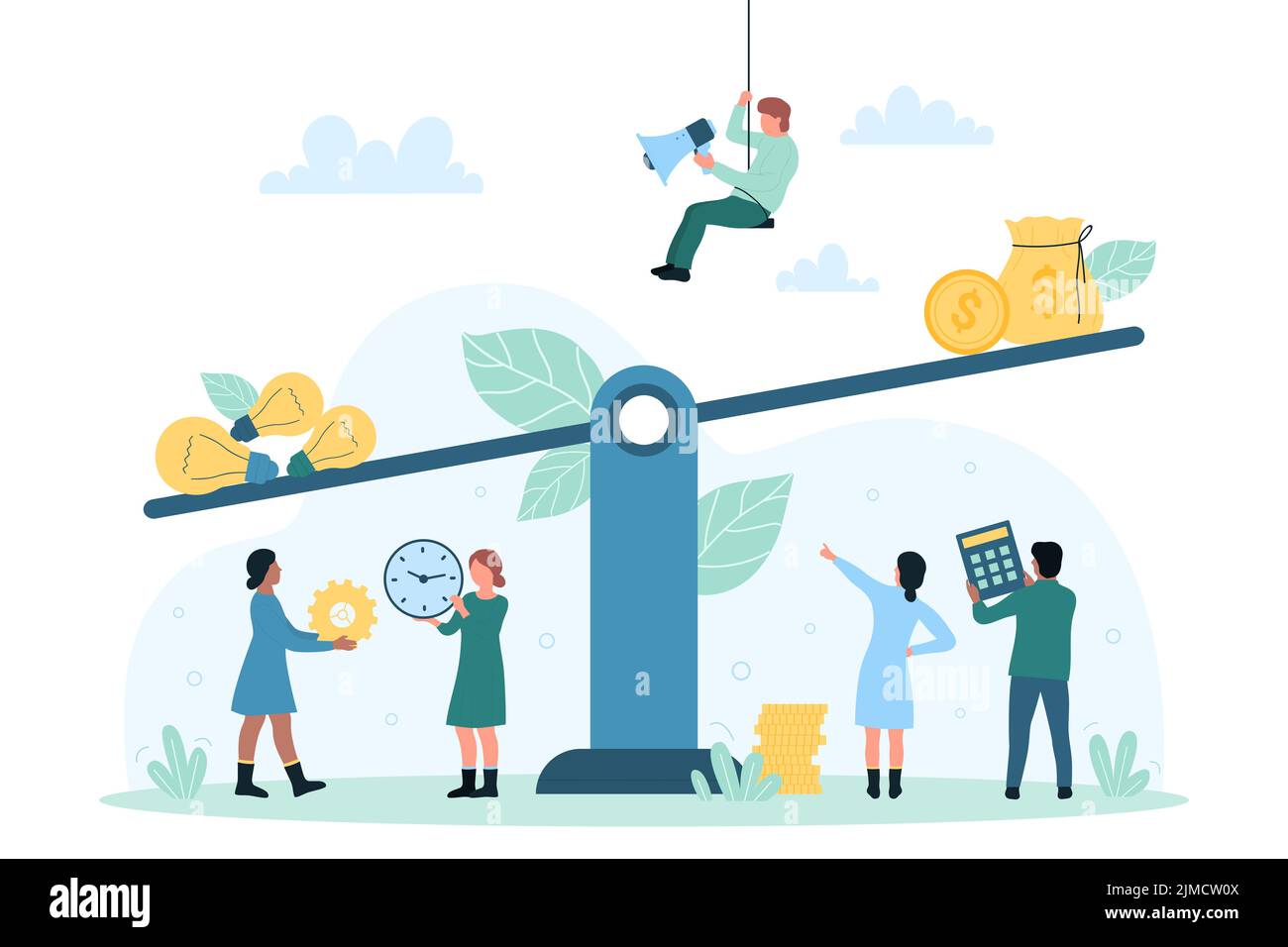 Light bulb symbol of business creative idea and money on seesaw scales ...