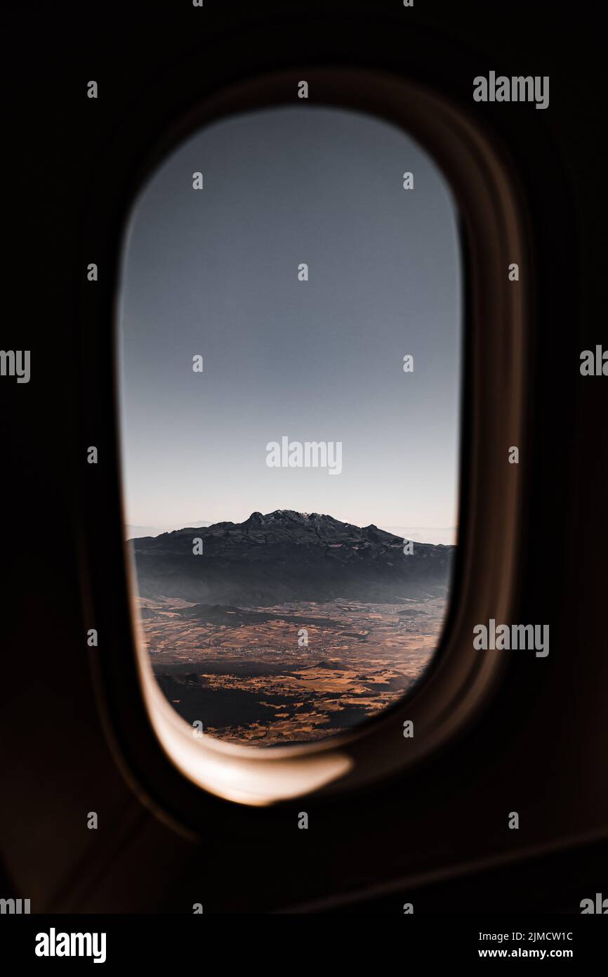 Mountain landscape view through plane hi-res stock photography and ...