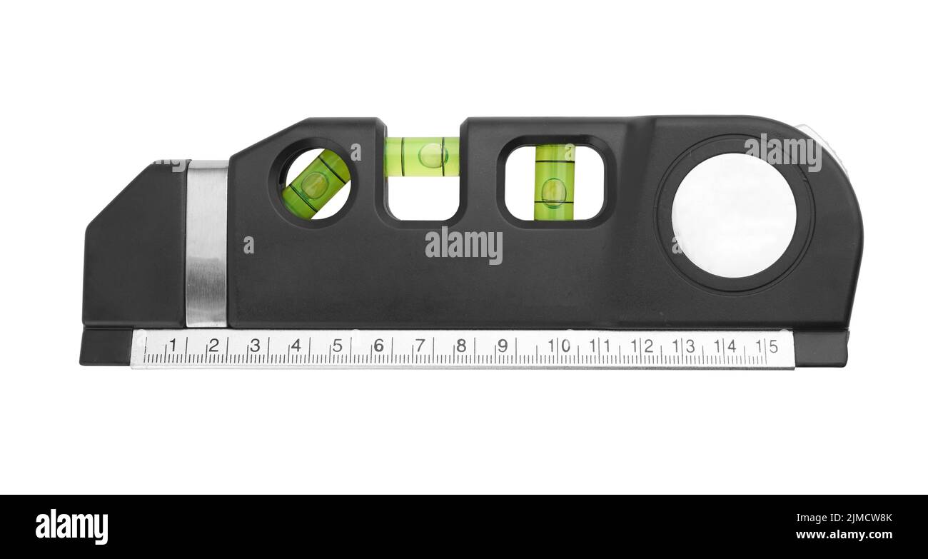 Black building level, balance ruler, isolated on a white background ...