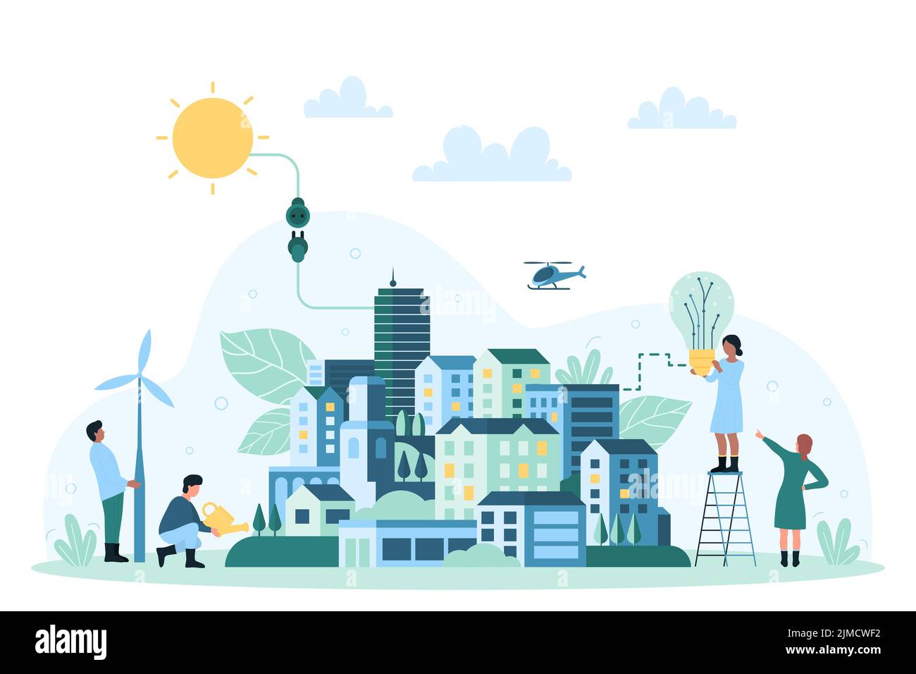 Green energy for homes of eco friendly city vector illustration ...