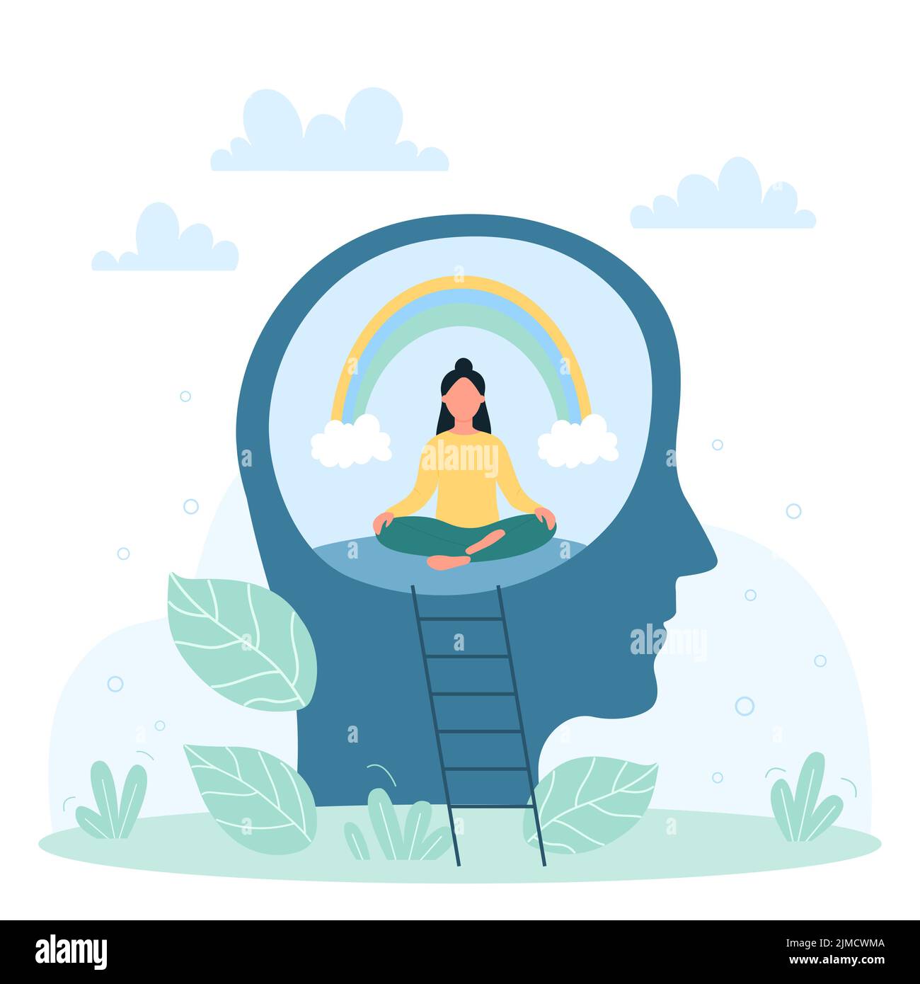 Positive thinking, mental health, mind balance vector illustration ...
