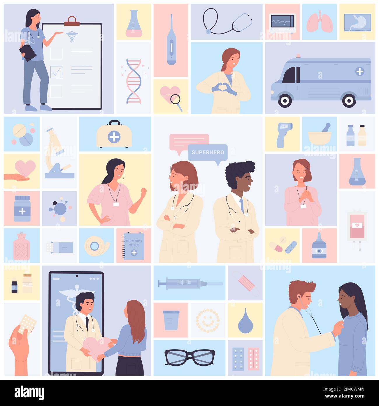 Doctor characters and medical diagnostic equipment set vector ...