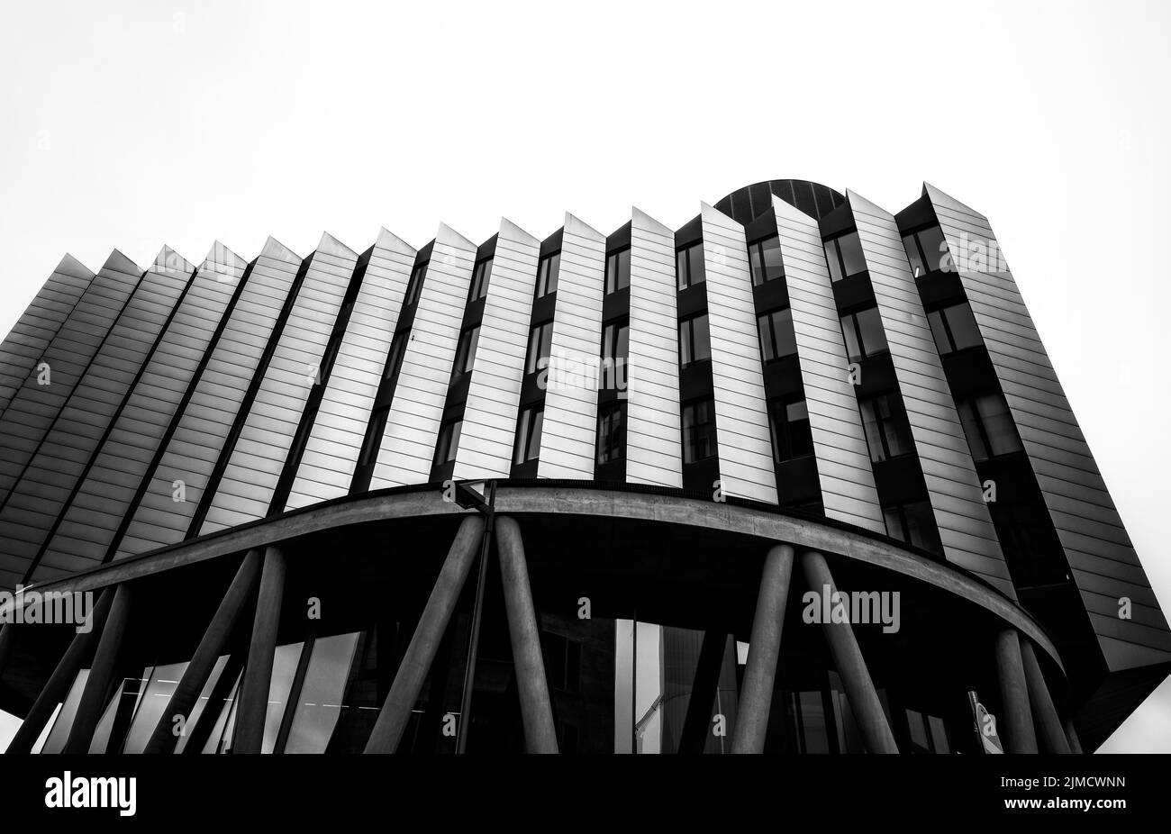 Black and white, office building in the Westhafen district, Pier 1 ...