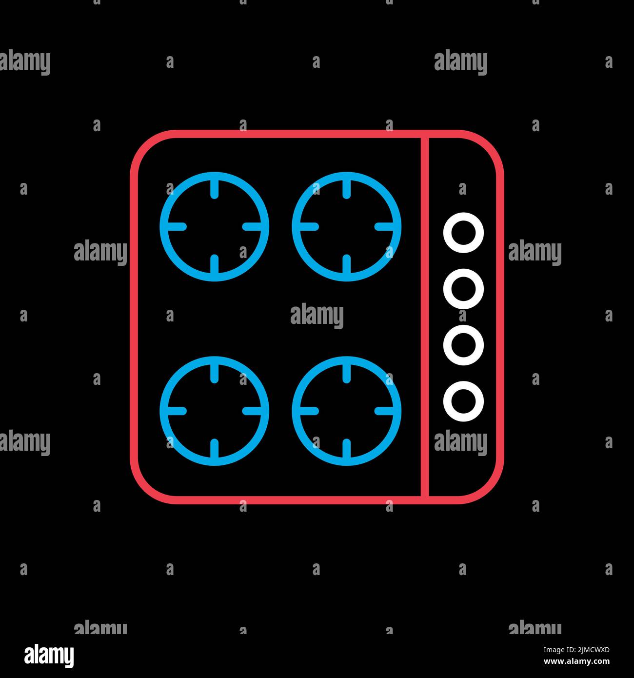Cook top cooking panel, surface isolated on the black vector icon ...