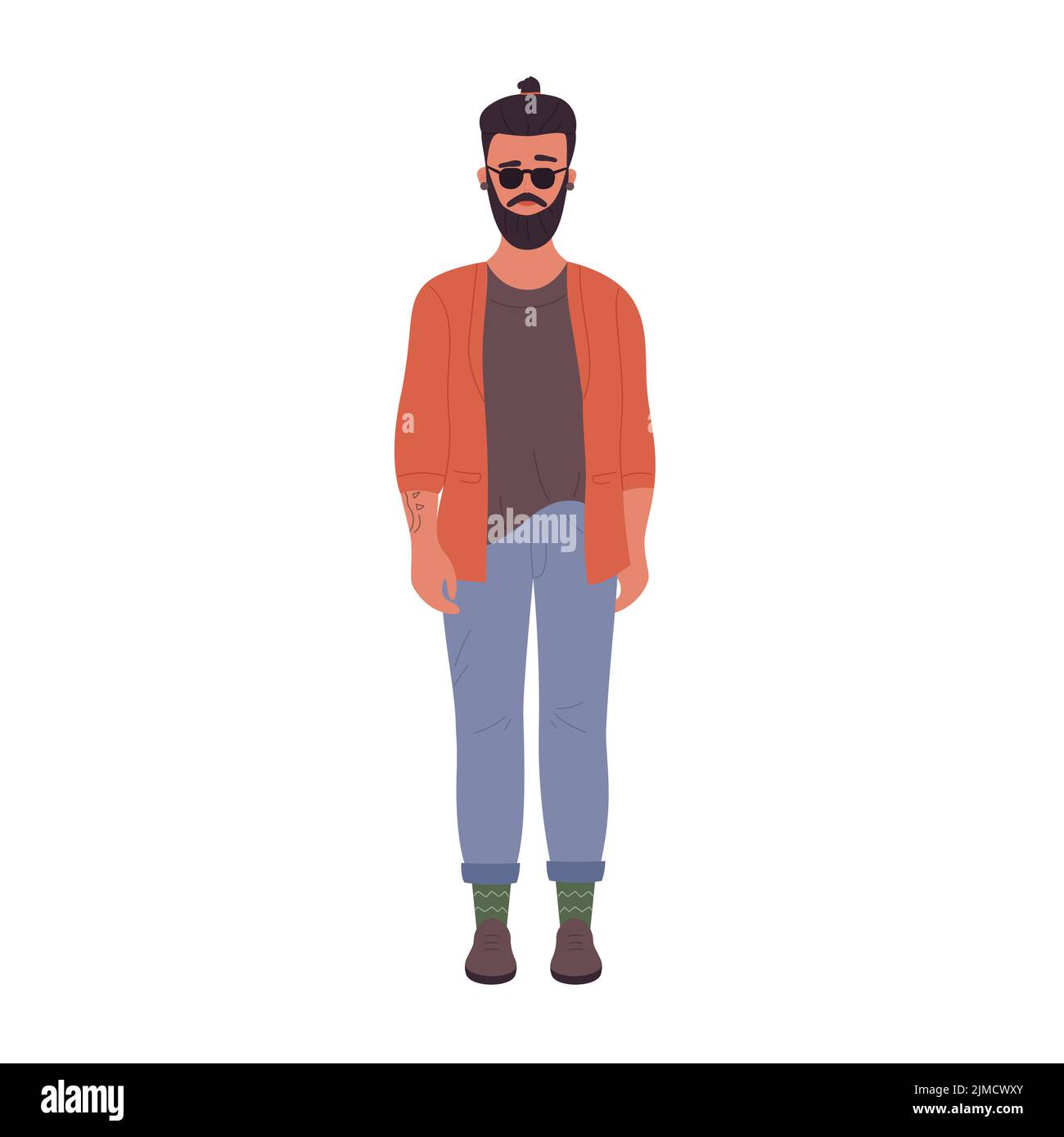 Standing pose of hipster man. Cool stylish guy with glasses vector ...