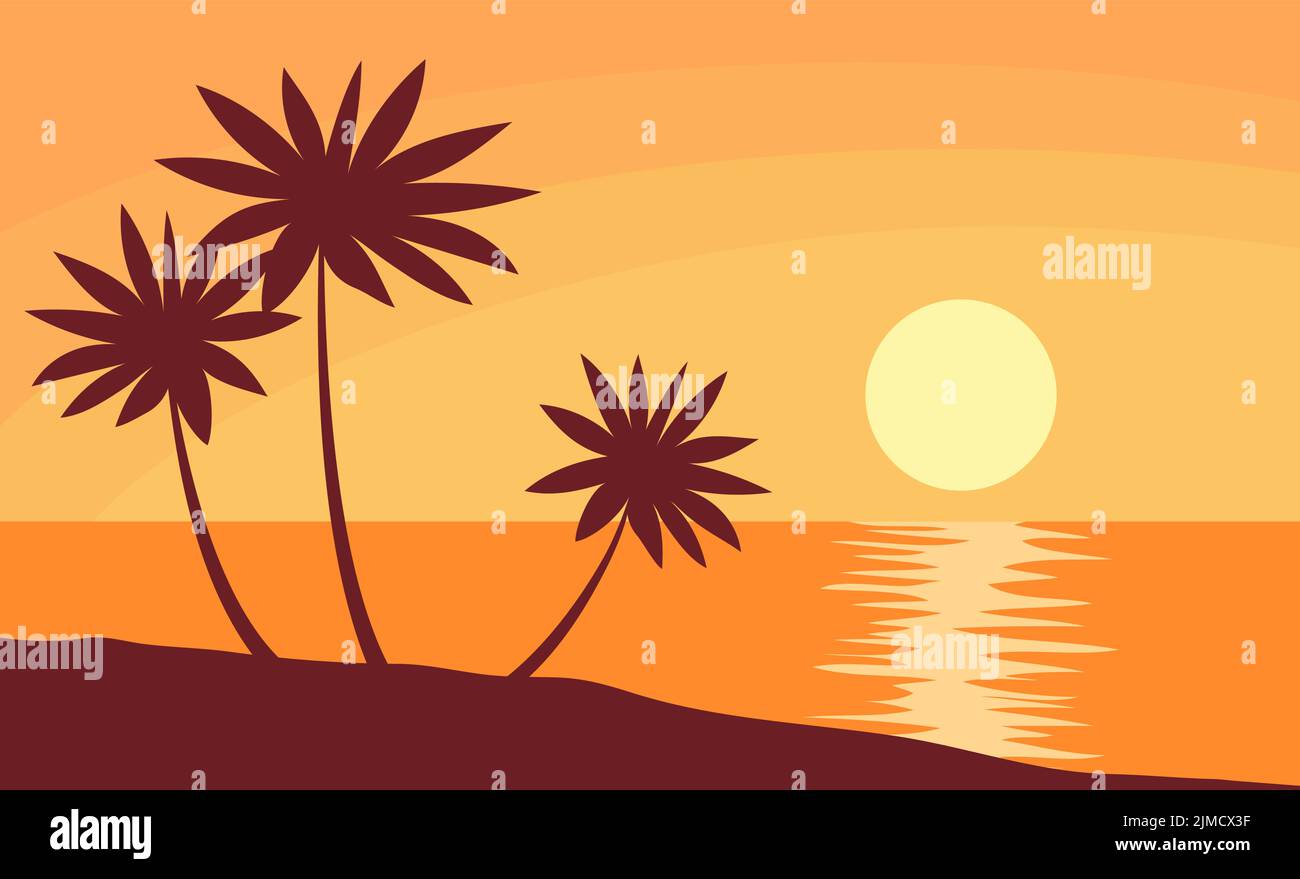 Beautiful orange sunset on the beach. Tropical palm. Sea and ocean ...
