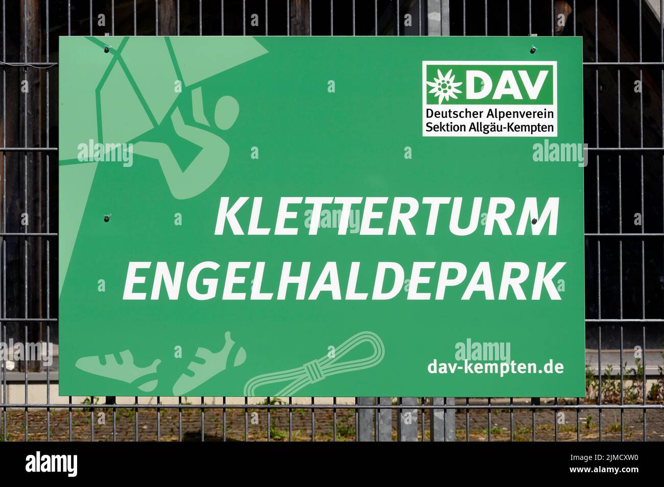 Info sign, climbing tower of the German Alpine Club, Engelhaldepark ...