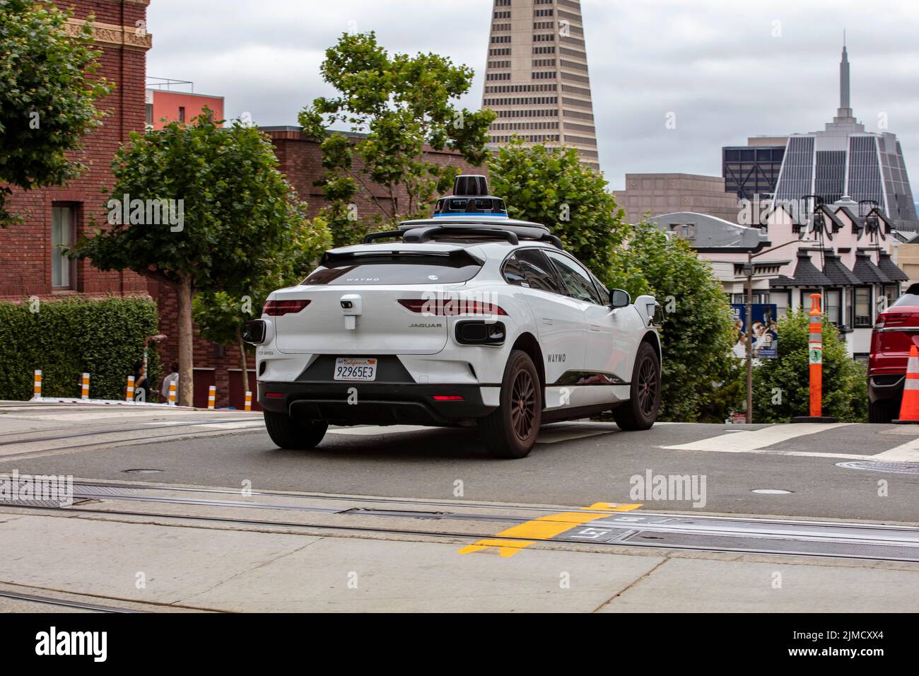 Jaguar I-Pace by Waymo, autonomous driving test vehicle, steep road ...