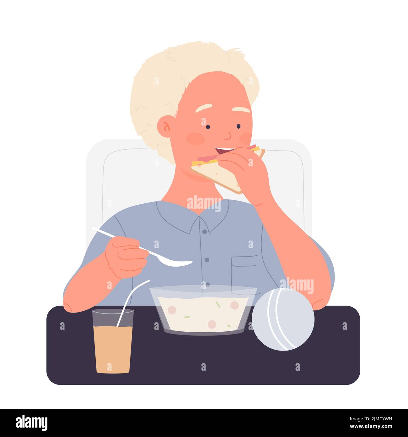 Little child eating lunch soup. Meal consumption menu for children ...