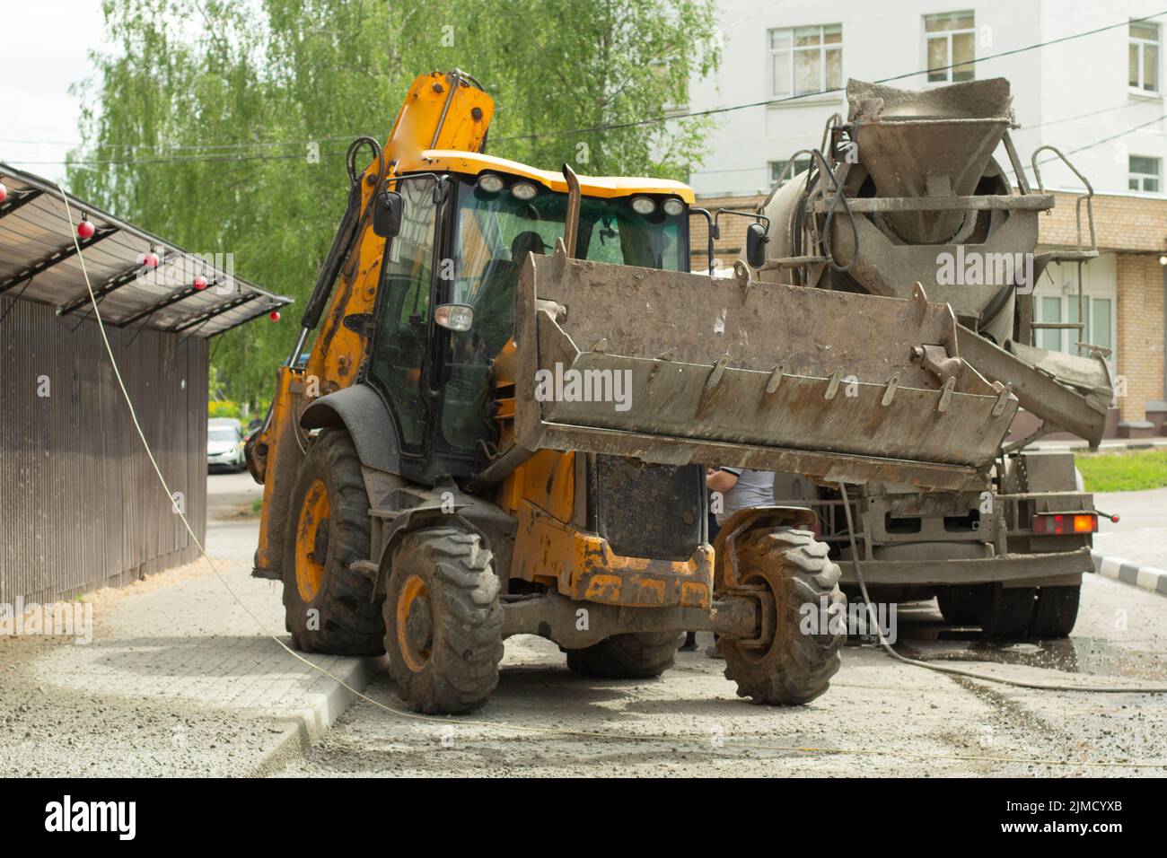 Heavy machinery at a construction site. Excavator with equipment for ...