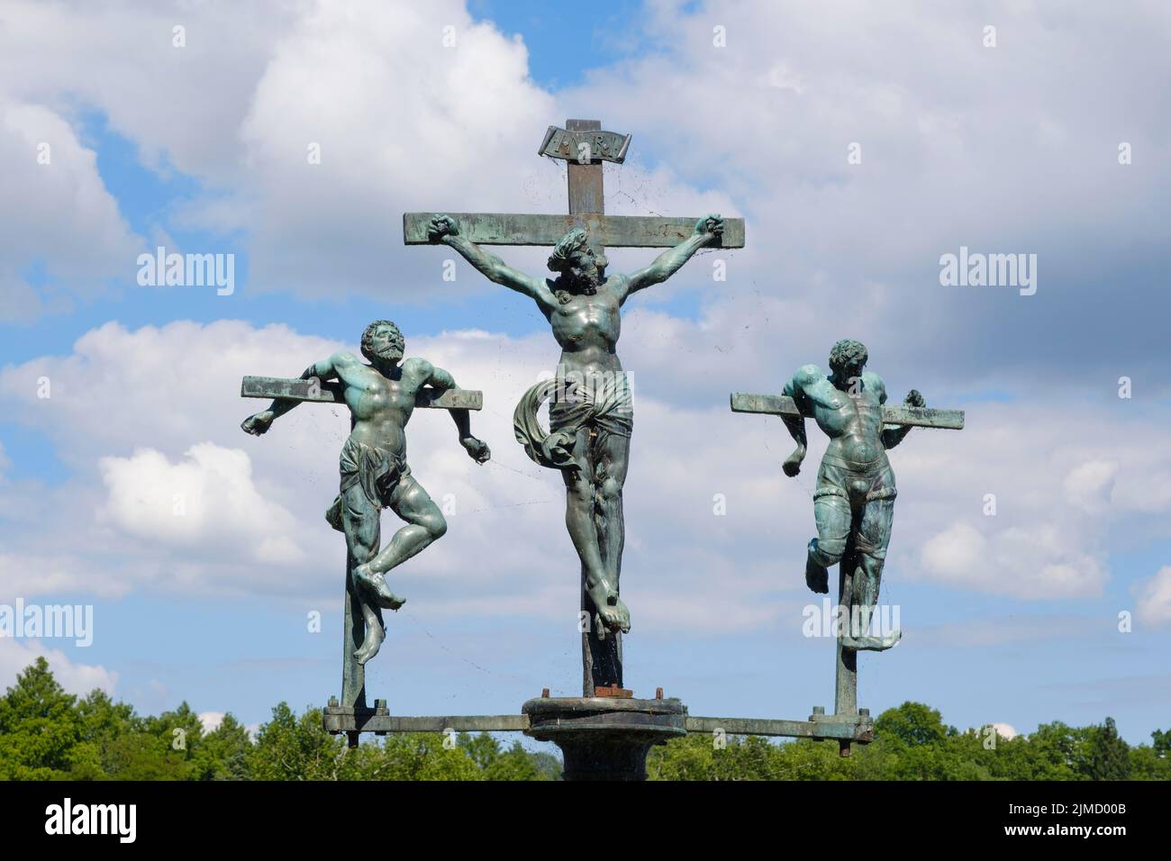 Swedish cross, crucifixion group at the entrance to Mainau Island, Lake ...