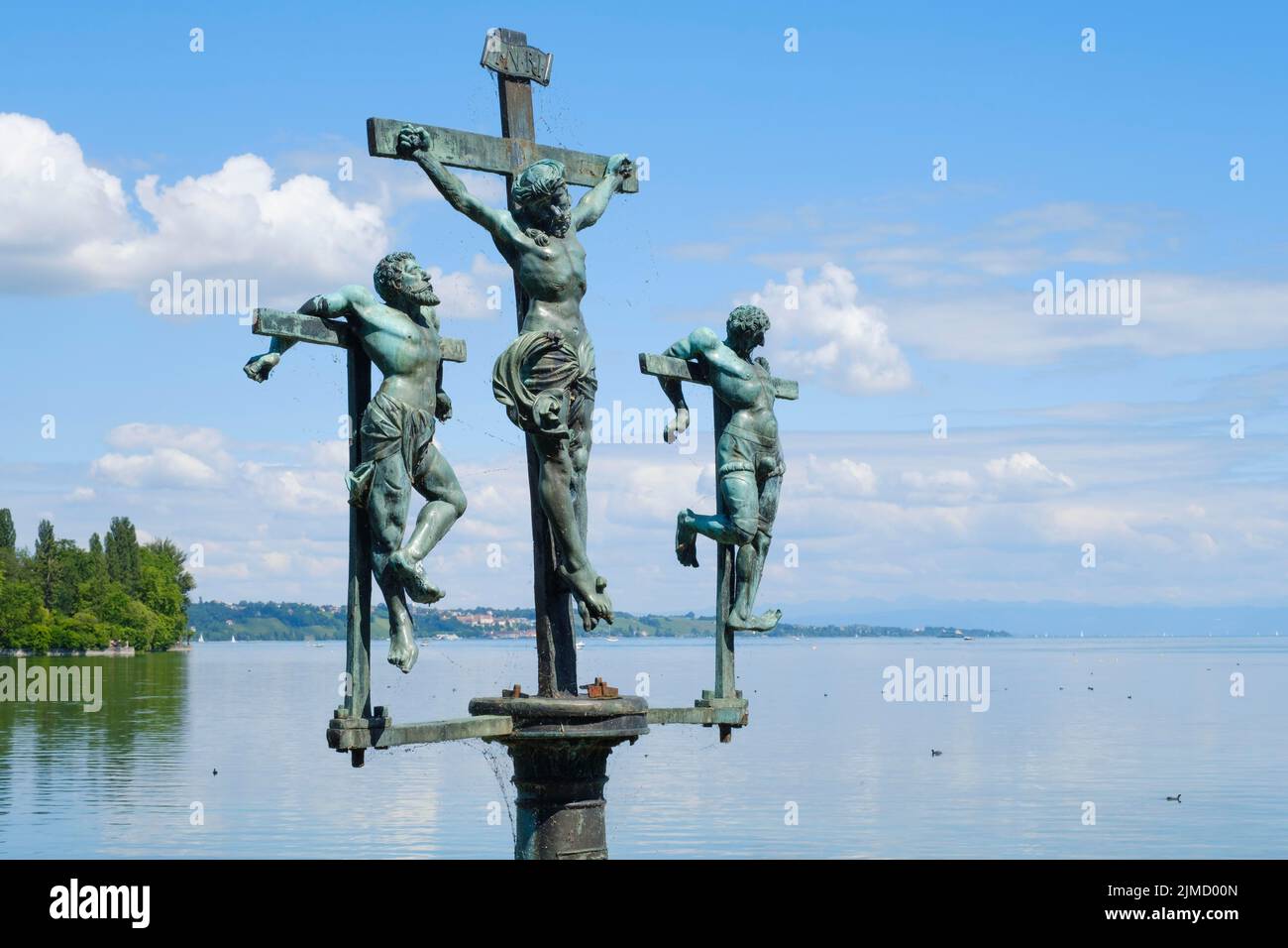 Swedish cross, crucifixion group at the entrance to Mainau Island, Lake ...