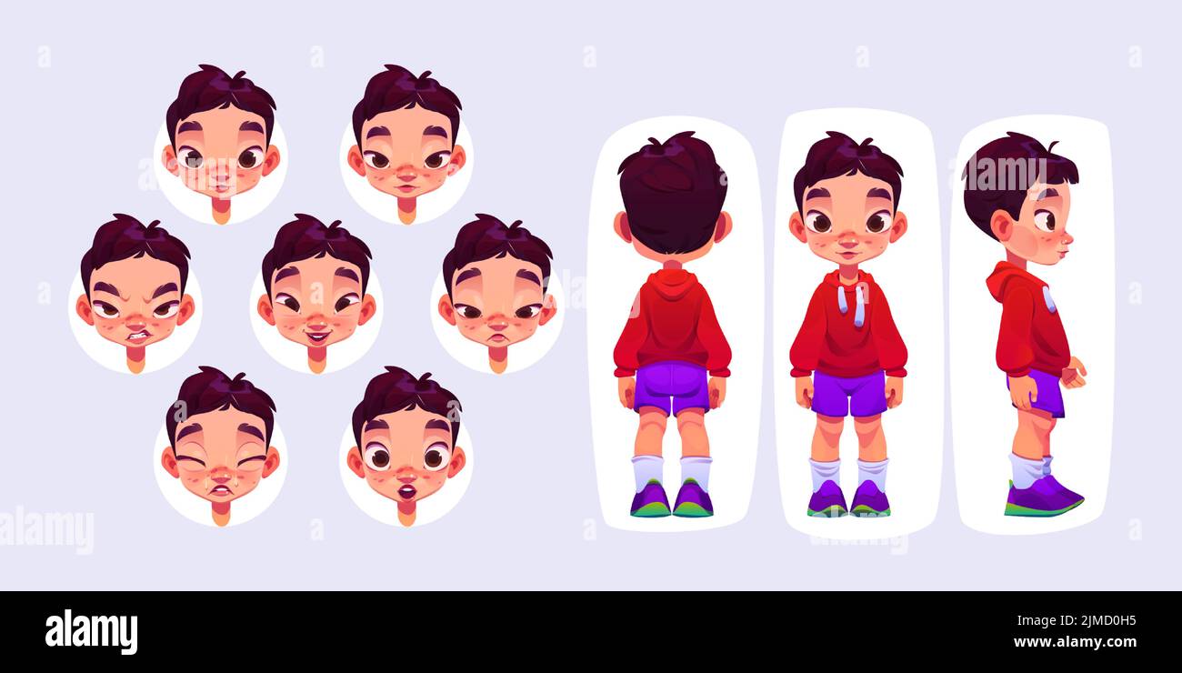 Asian little boy standing isolated on white. Cartoon illustration of ...