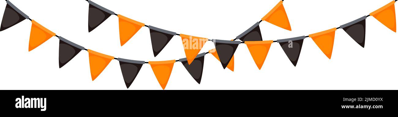 Halloween bunting. Black and orange flag garland. Triangle pennants ...