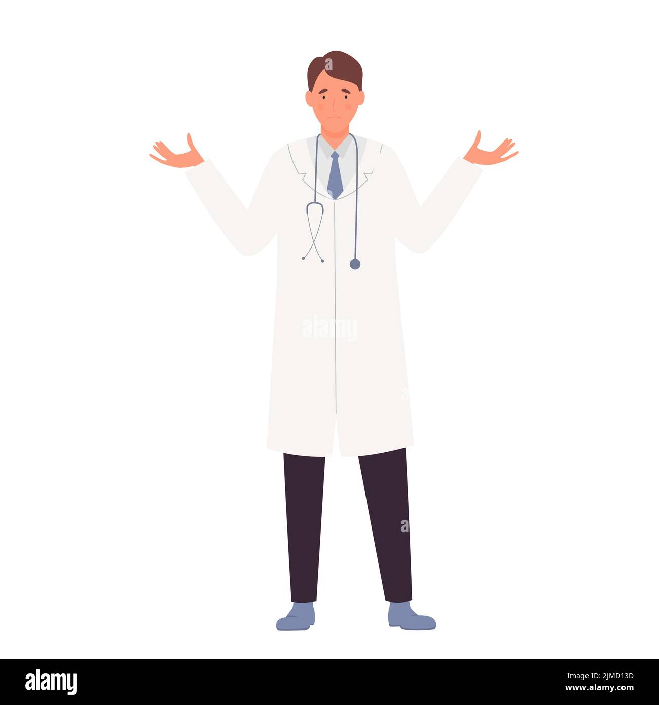 Confused male doctor. Hospital worker with spreaded arms vector ...