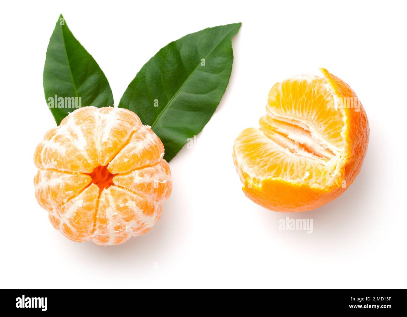 Peeled Mandarin Orange With Green Leaves Isolated Stock Photo - Alamy