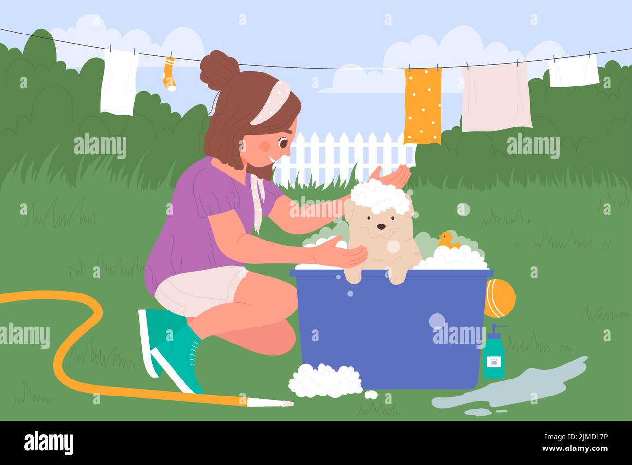 Children cleaning backyard Stock Vector Images - Alamy
