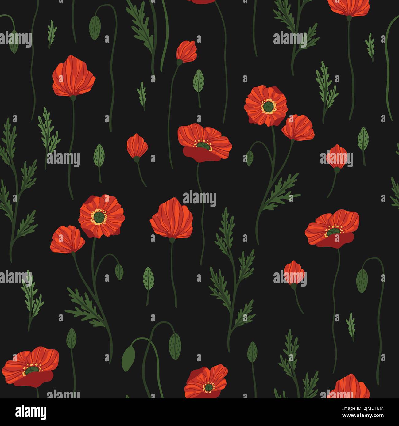 Seamless pattern with red poppy flowers. Design for packaging, label ...