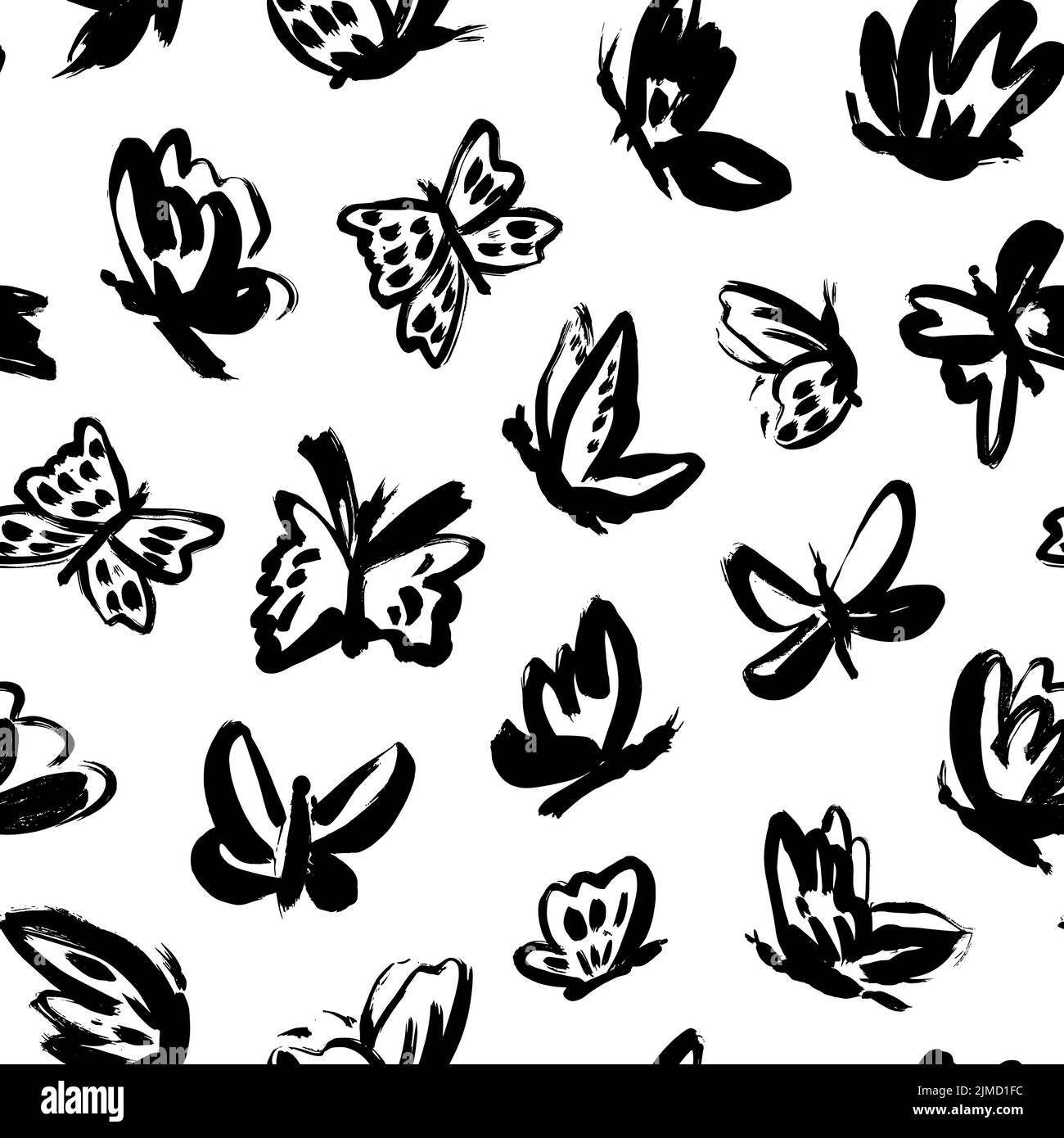 Black butterfly hand drawn black seamless pattern Stock Vector Image ...