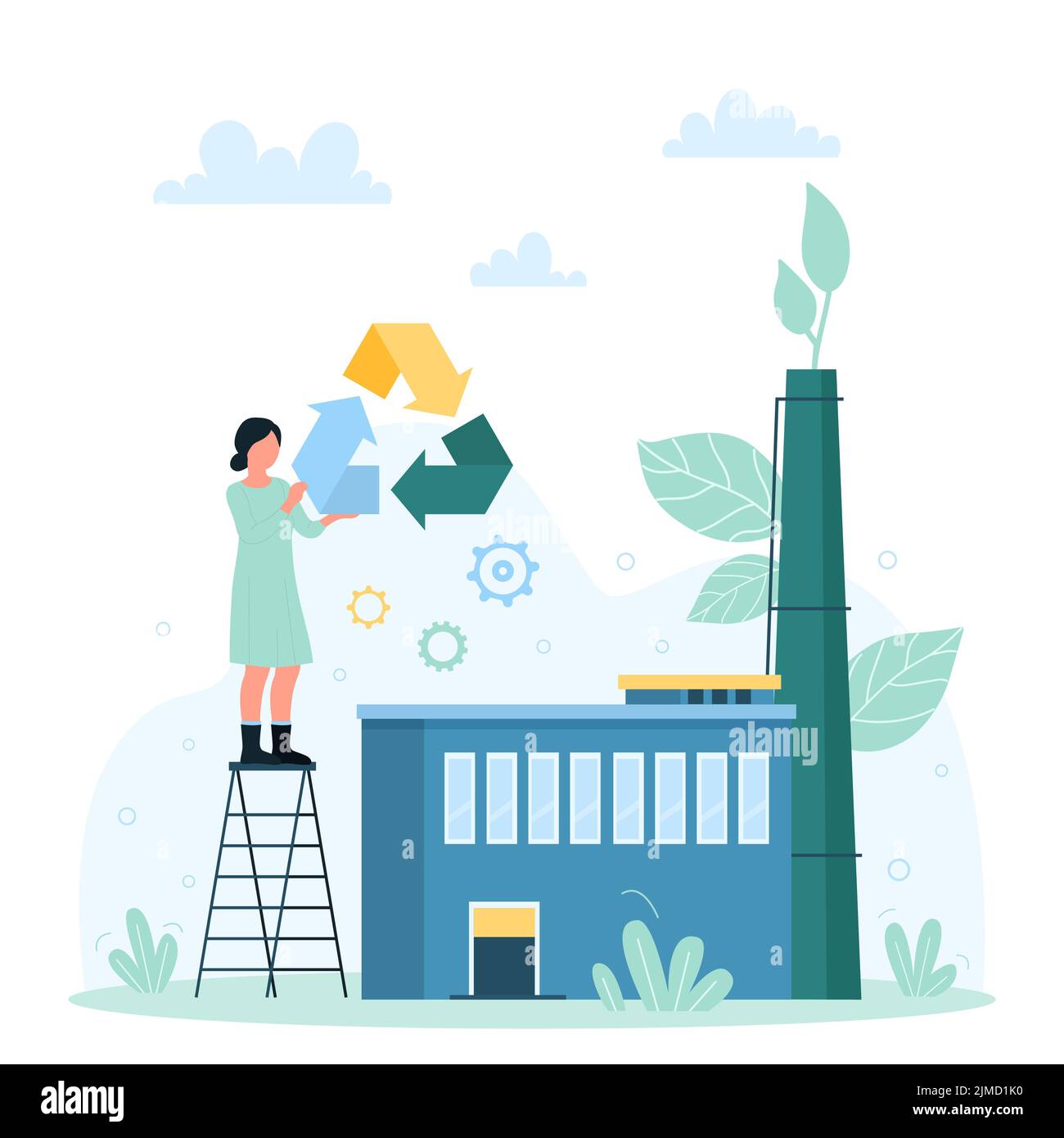 Eco friendly factory, green technology for industry and energy production vector illustration ...