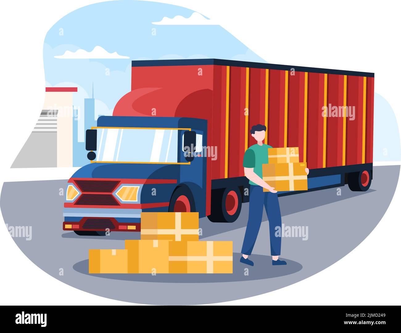 Trucking Transportation Cartoon Illustration with Cargo Delivery ...