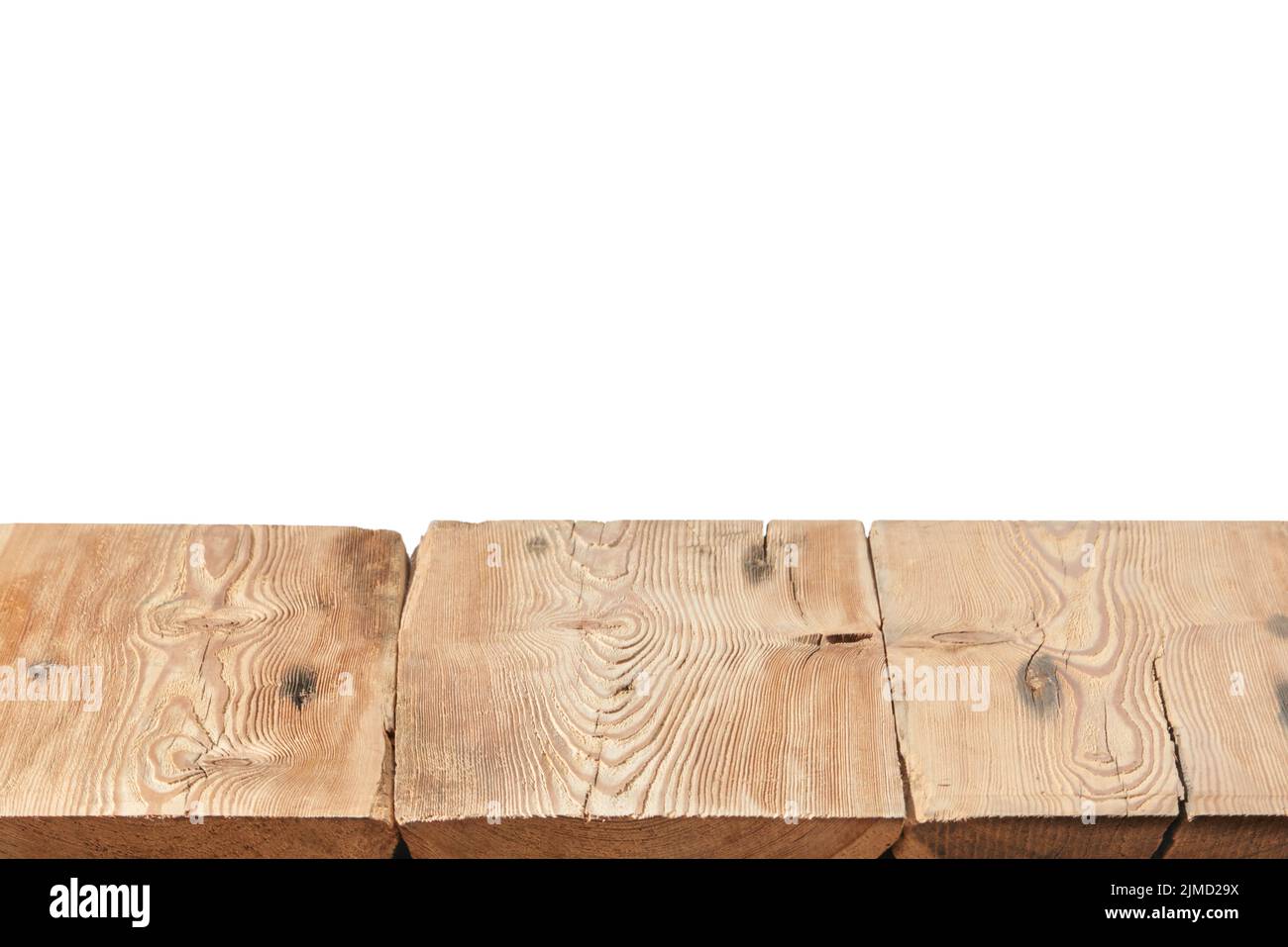 Rough wooden table on a white background for display and montage your ...