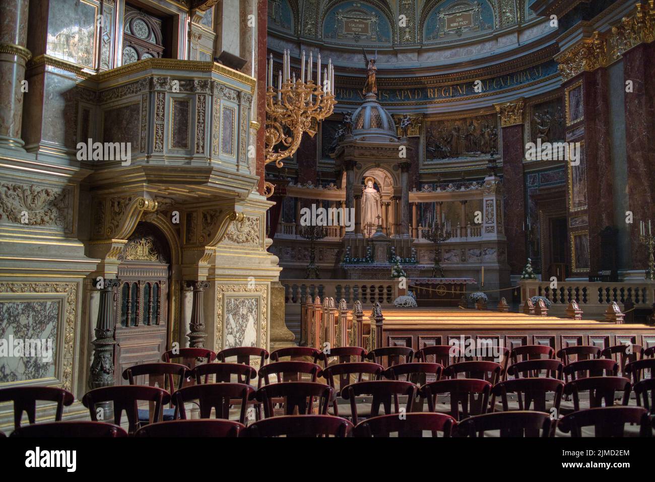Catholic Cathedral interior with paintings and statues, Budapest Stock ...