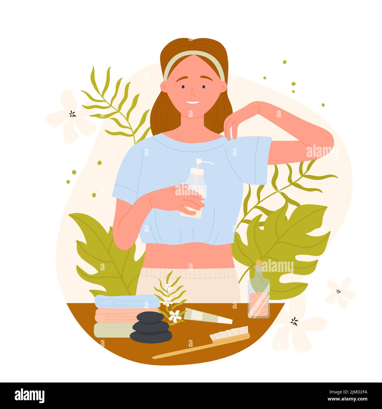 Skincare routine of girl, beauty procedures and spa treatment. Cartoon ...