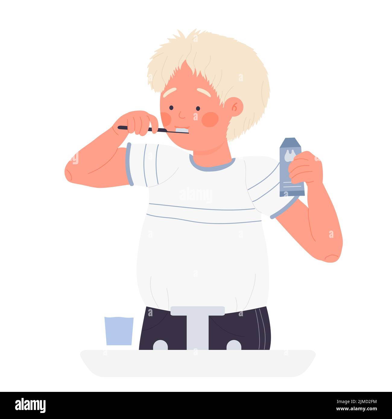 Boy kid brushing his teeth. Morning daily routine, hygiene care vector illustration Stock Vector ...