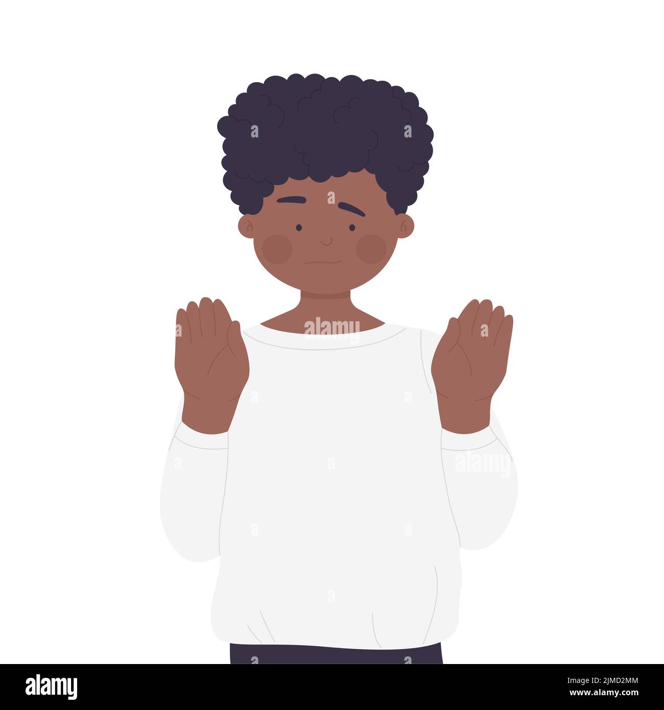 Little kid show warning stop sign. Child with hands up, rejection ...