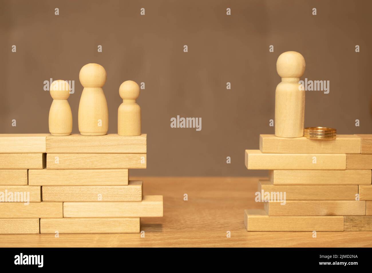 The concept of social distance between people. Two wooden persons ...