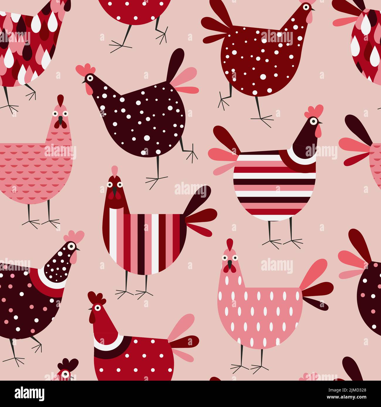 Funny Cartoons Chicken and Hens Seamless Pattern Stock Vector Image ...