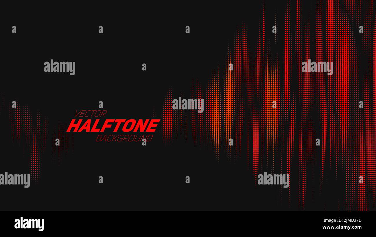 Abstract vector torn red halftone sound wave. Scrathed dotted texture ...