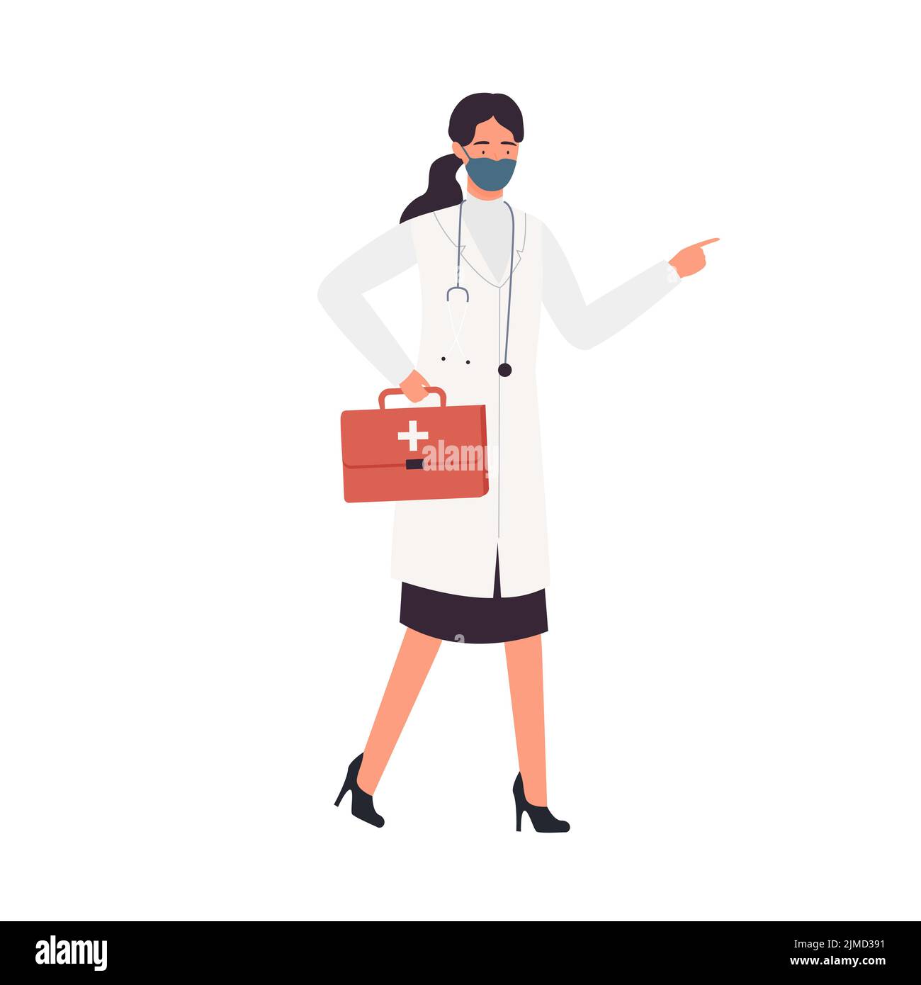 Female doctor wearing mask with medical kit. Emergency first aid ...