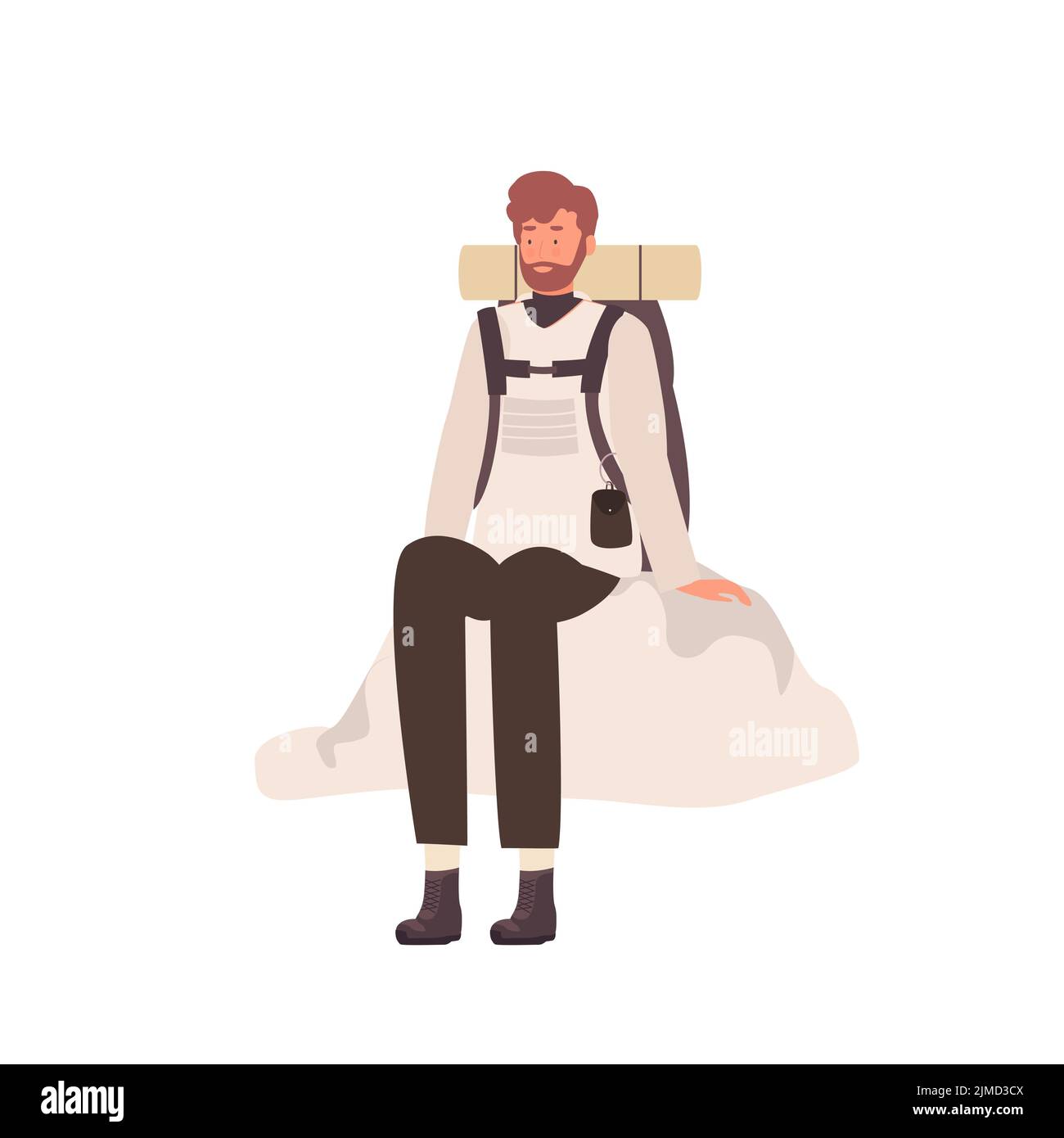 Male tourist having a rest. Hiking man taking a break, explorer with ...