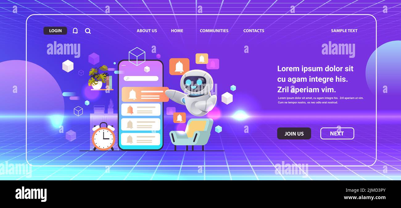 robot programming time reminder alarm on smartphone screen artificial ...