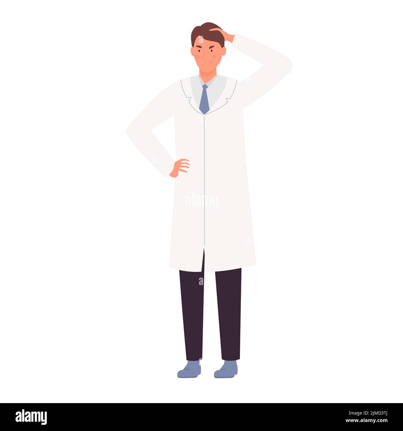 Male doctor in thinking pose. Confused medical hospital worker vector ...