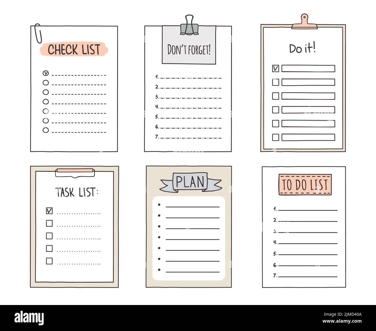 Check list sketch, clipboard or checklist notebook, to do and memory note paper, vector doodle ...