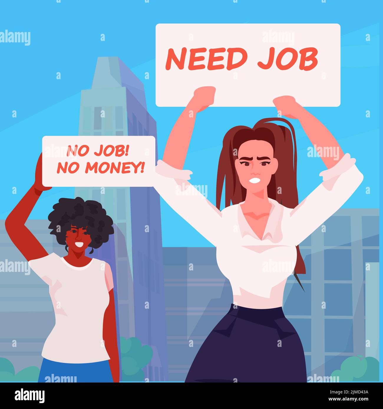 unhappy businesswomen protesters holding need job placards dismissal ...