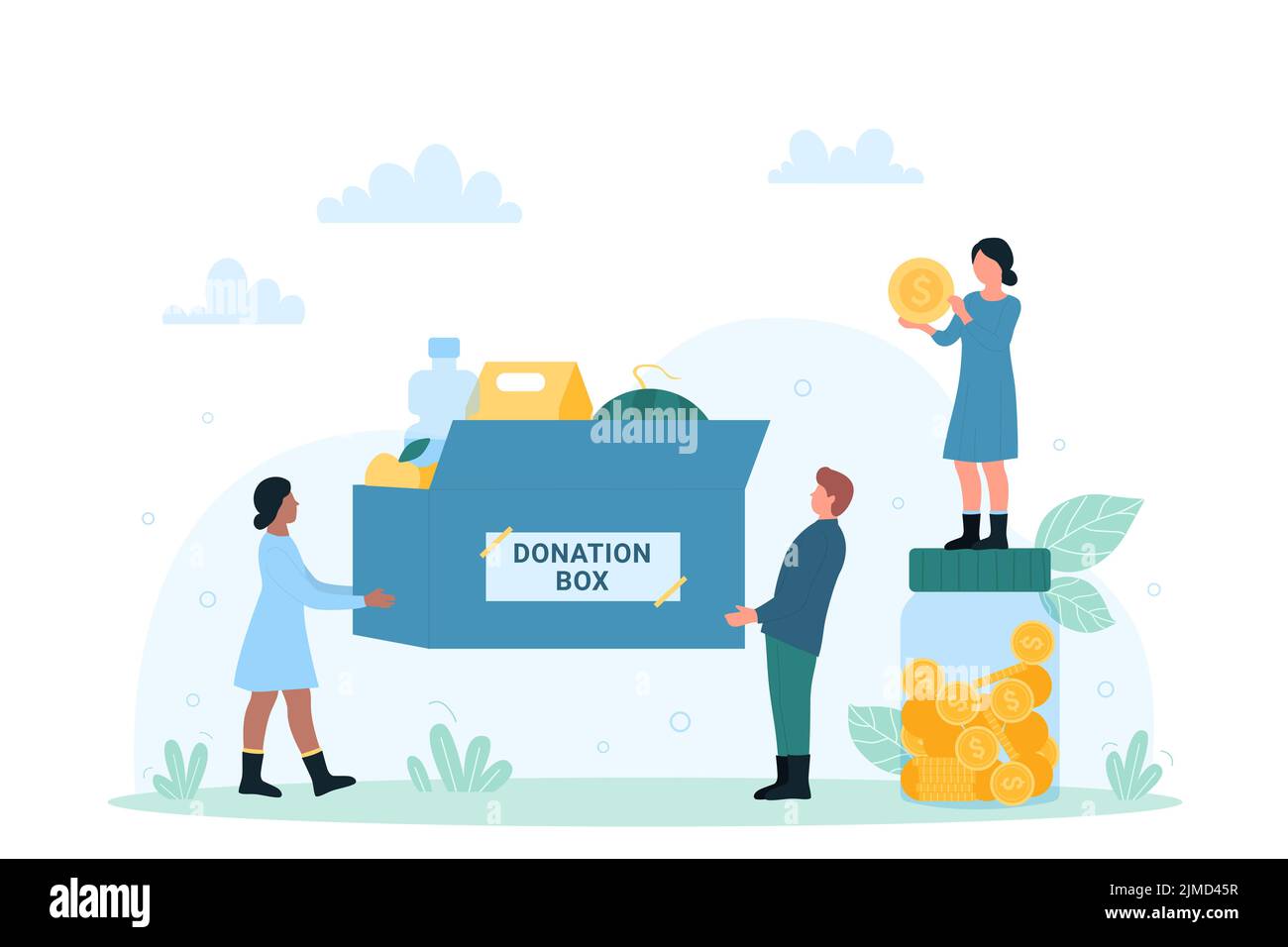 Donation, fundraising for charity vector illustration. Cartoon tiny ...