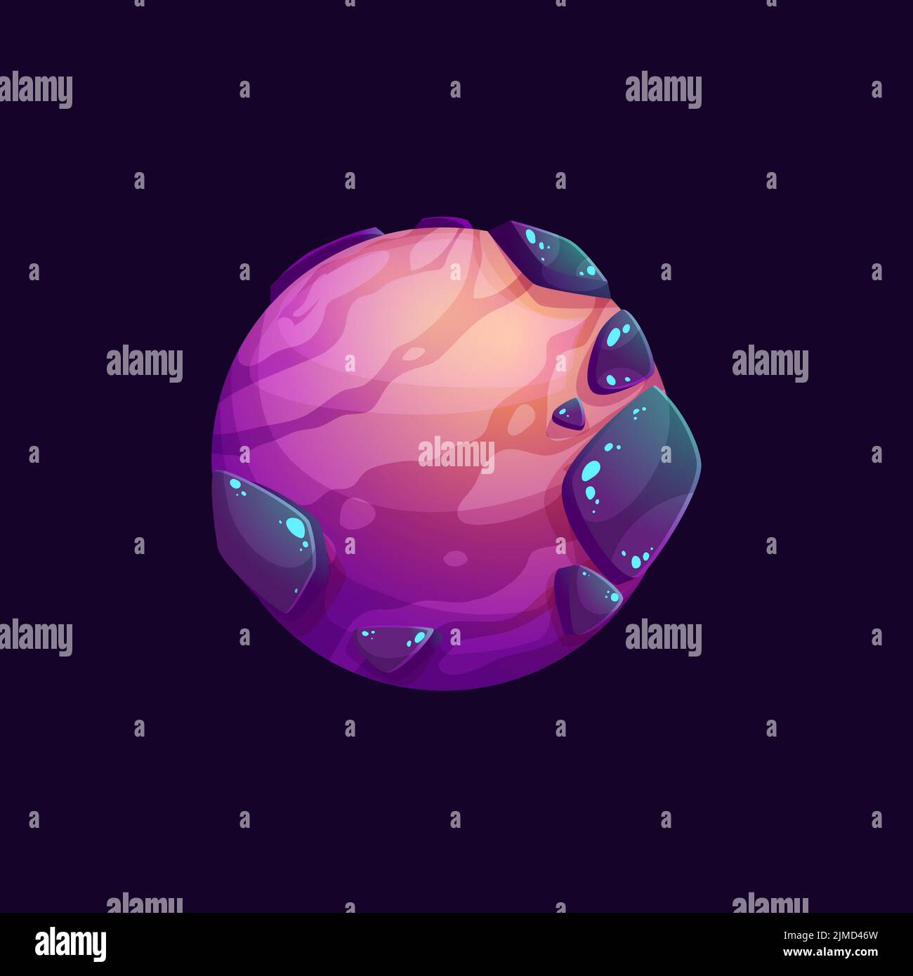 Cartoon galaxy space planet with mountain craters surface. Space comic ...