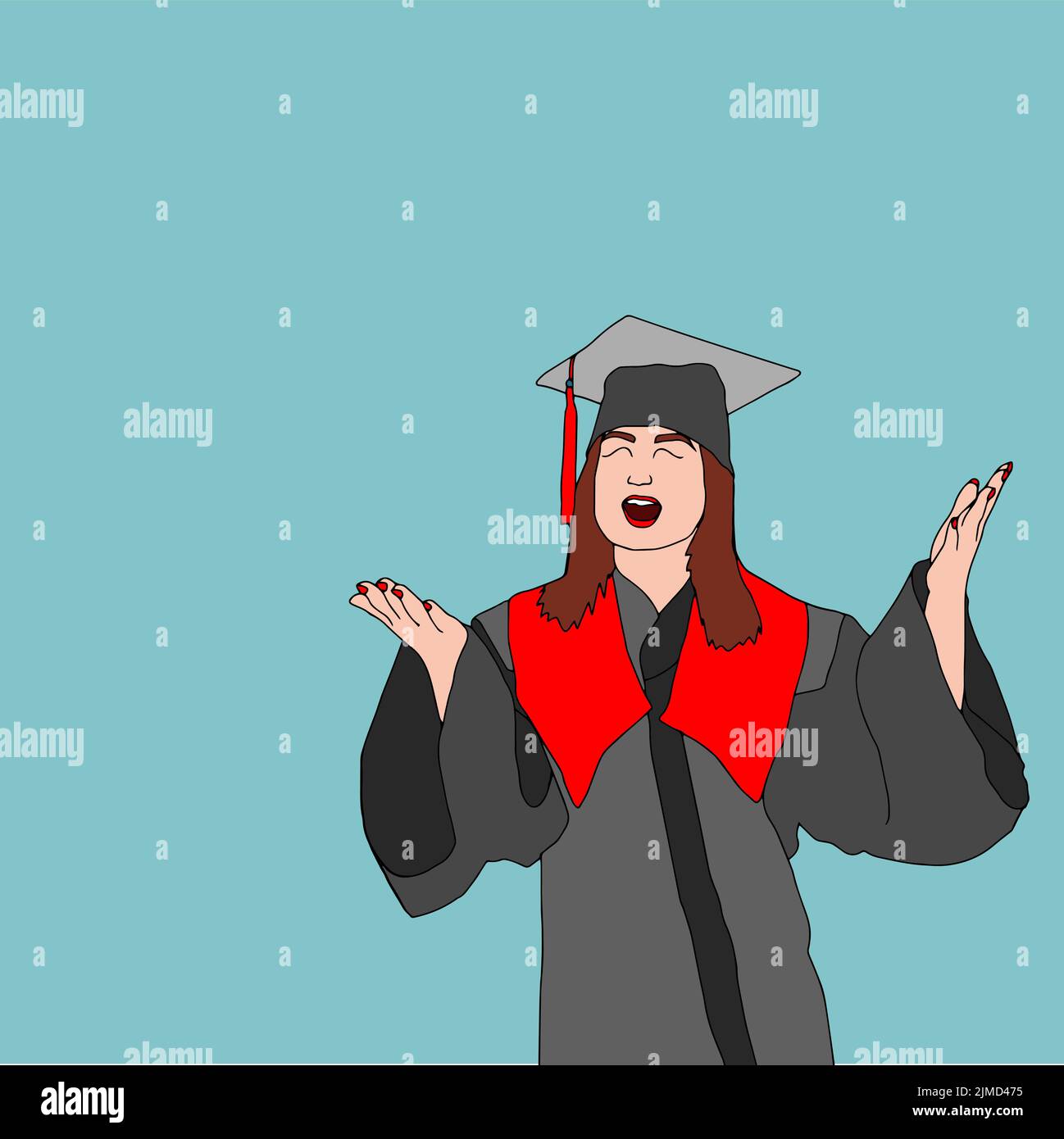 A Graduate with bachelor caps smile in front of a cheering crowd and ...